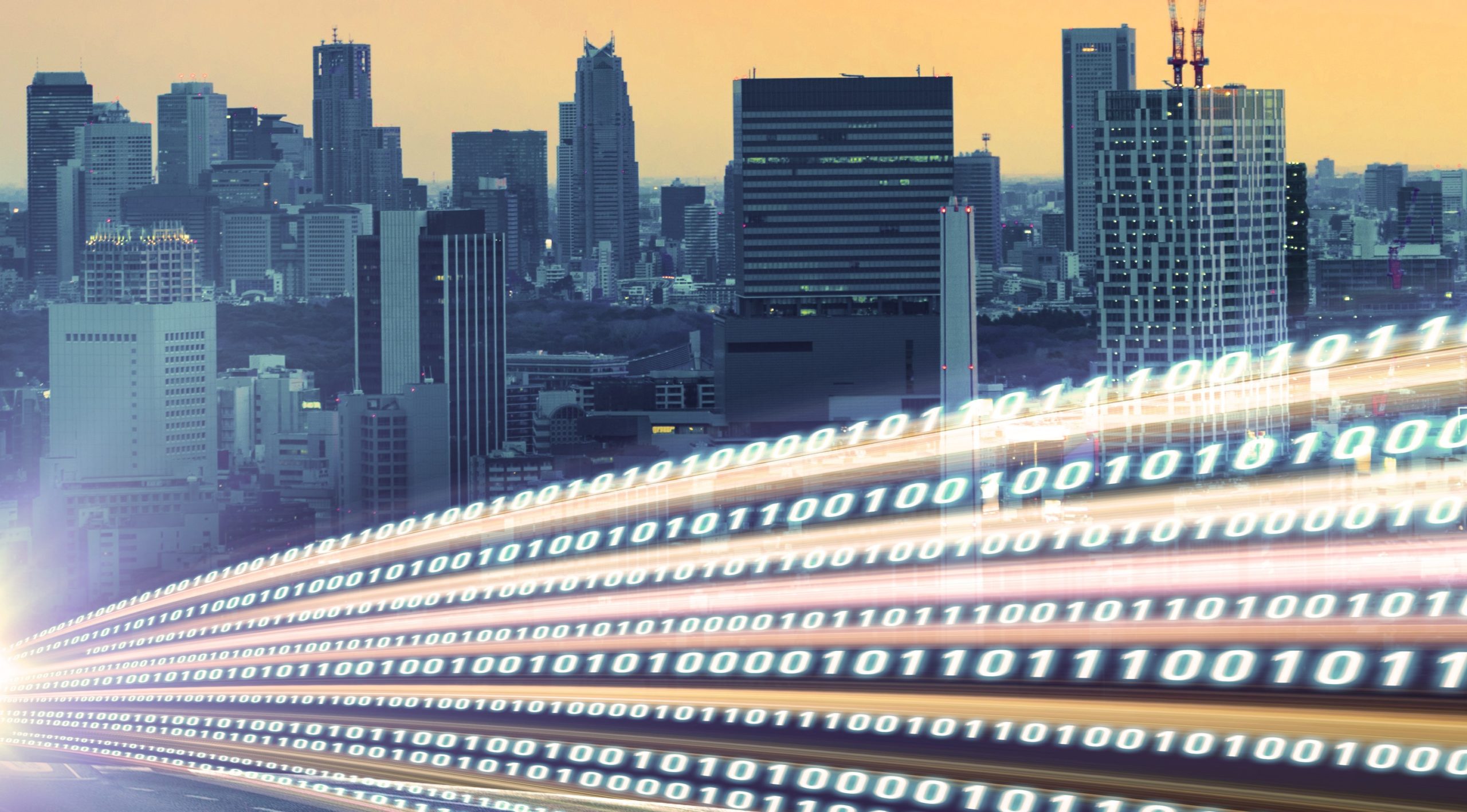 Digital signals flying over highway. Digital transformation. Internet ...